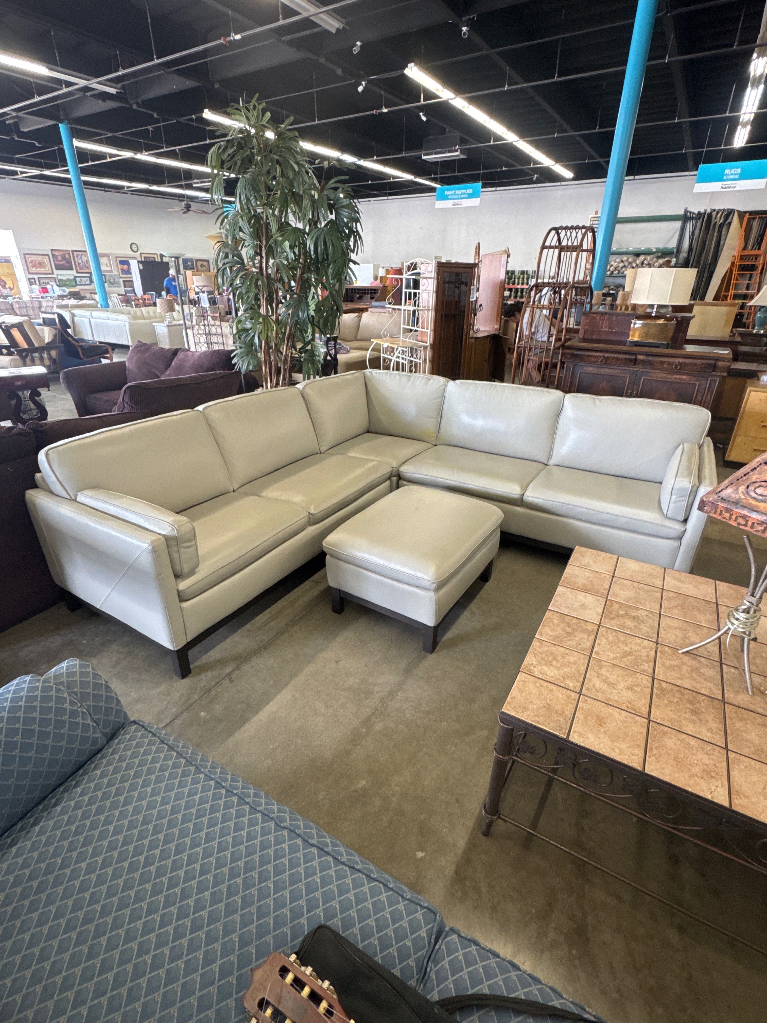 94069 Modern Beige Leather Sectional Sofa with Ottoman – HabiStore